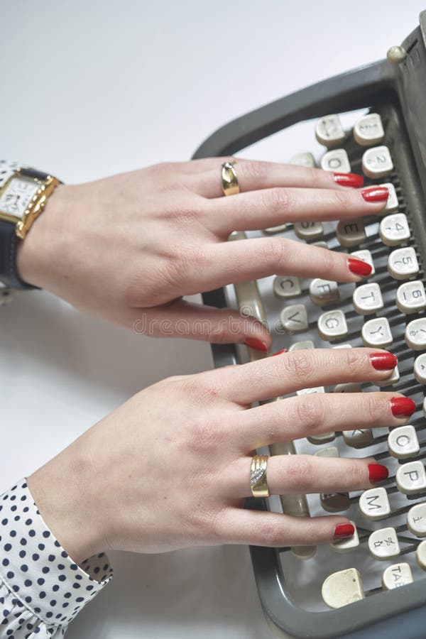 Hands of a Secretary with Typewriter on White Background Stock Image ...