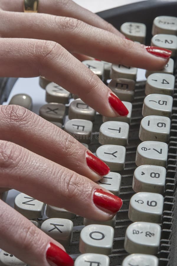 Hands of a Secretary with Typewriter on White Background Stock Image ...