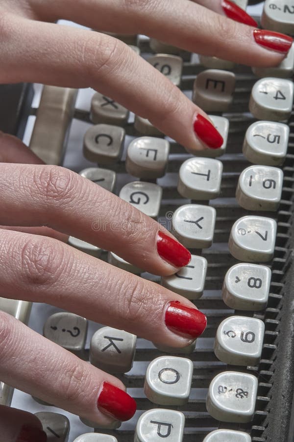 Hands of a Secretary with Typewriter on White Background Stock Image ...