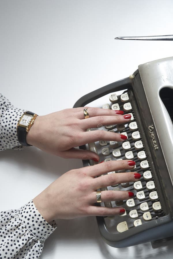 Hands of a Secretary with Typewriter on White Background Stock Photo ...