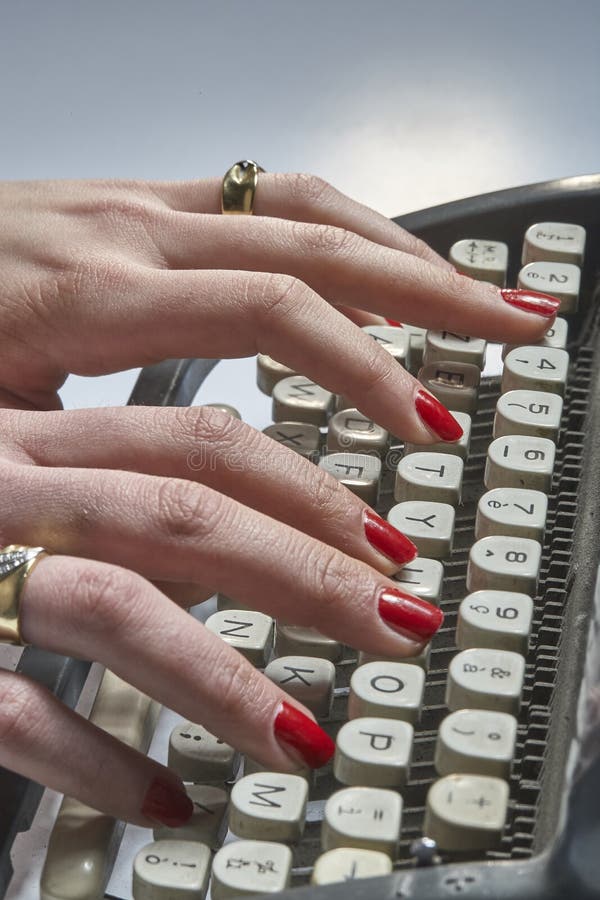 Hands of a Secretary with Typewriter on White Background Stock Image ...