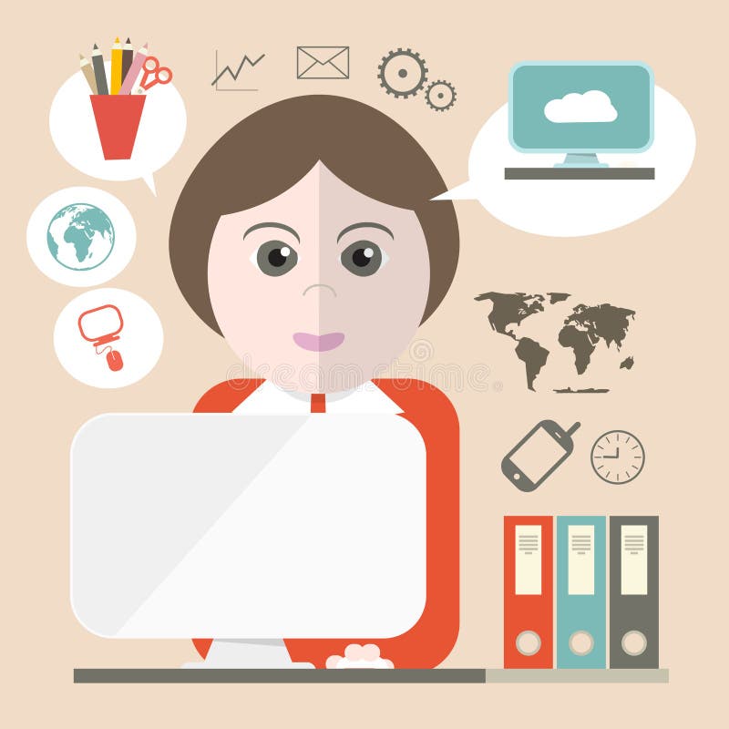 Secretary Vector Illustration with Business Icons Stock Vector ...