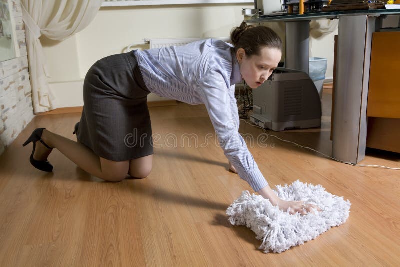 Secretary washes the floor stock photo. Image of stylish - 12103458