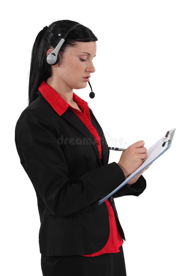 Beautiful Secretary Wearing Headset Taking Notes Stock Photos - Free ...