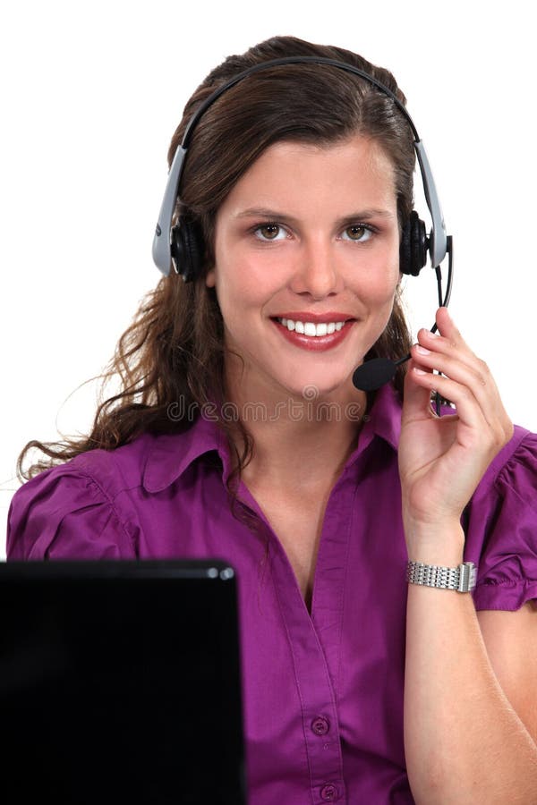 Assistant with headphones stock photo. Image of headset - 9828364