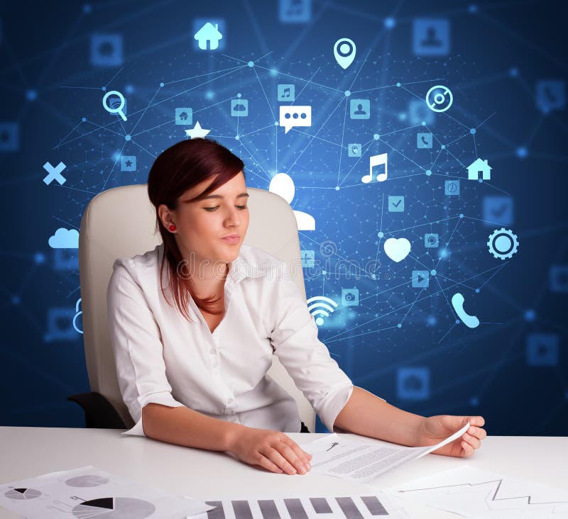 Secretary Work with Multitask Concept Stock Photo - Image of network ...