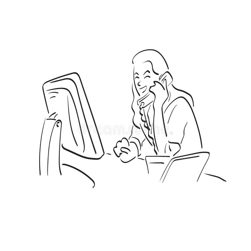 Line Drawing Telephone Computer Stock Illustrations – 1,314 Line ...