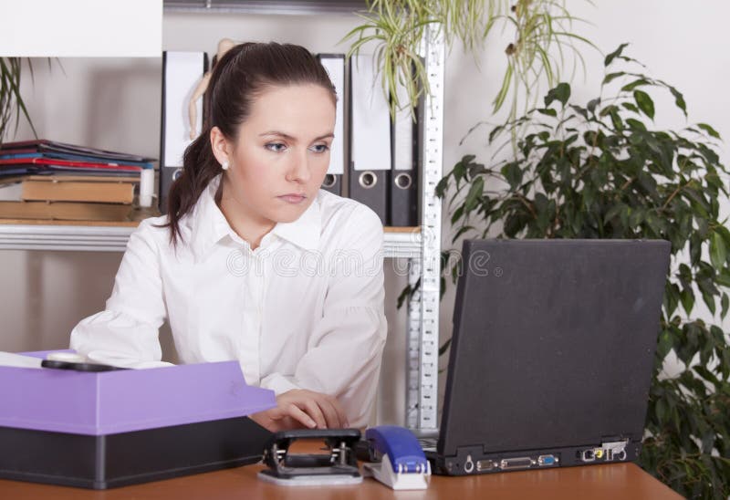 Secretary Working on Laptop Stock Image - Image of female, working ...