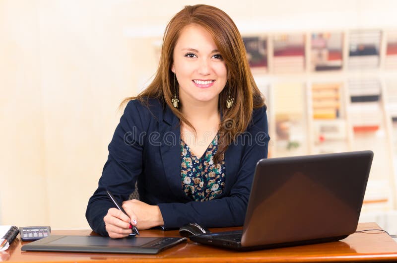 Secretary Working with Laptop and Tablet Stock Image - Image of ...