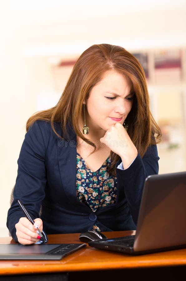 Secretary Working with Laptop and Tablet Stock Image - Image of ...