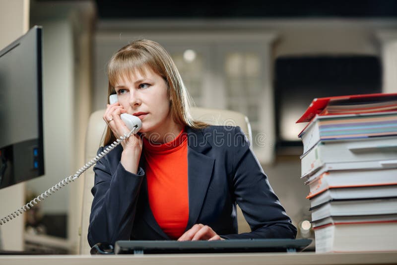 Secretary Works at the Computer in the Office Stock Photo - Image of ...