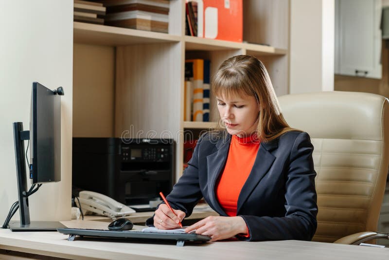 Secretary Works at the Computer in the Office Stock Photo - Image of ...