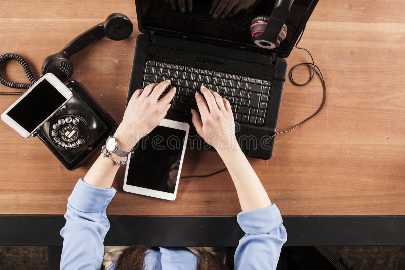 Secretary Writes Something on the Keyboard, View from Above Stock Image ...
