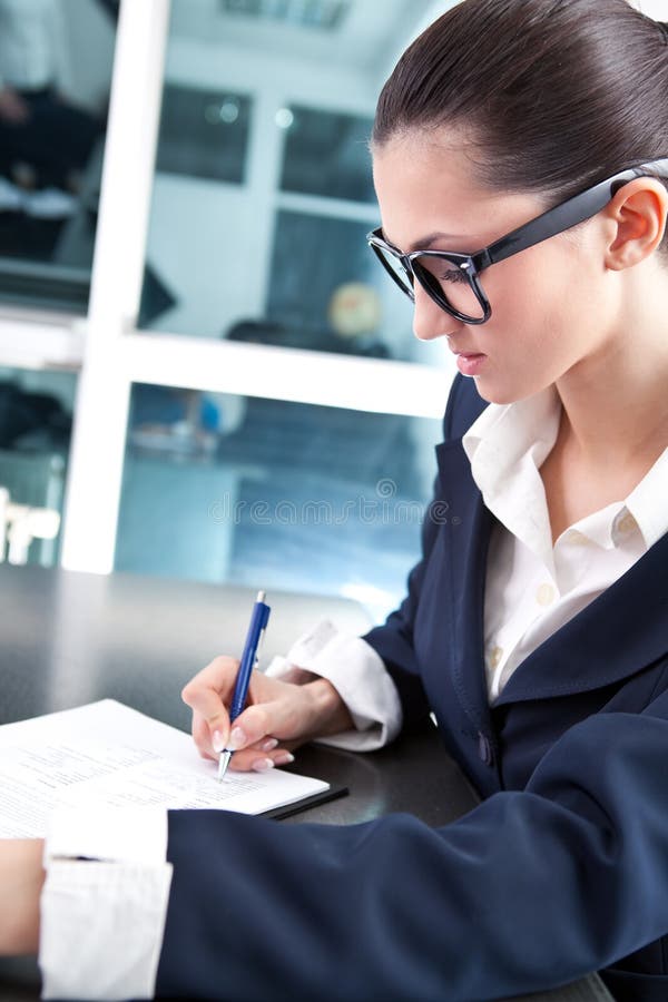 Secretary writing note stock photo. Image of face, hand - 19692506