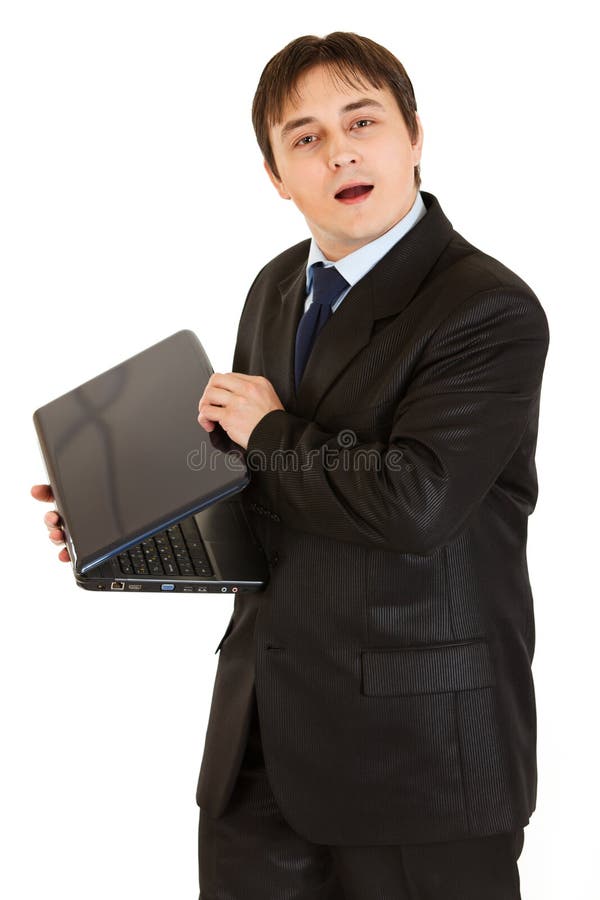 Secretive Modern Businessman Hiding Laptops Screen Stock Image - Image ...