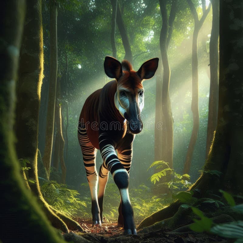 Secretive Okapi in the Jungle Stock Illustration - Illustration of ...