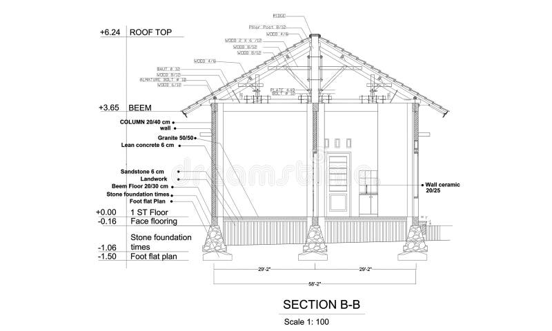Section B-B in the House 8m X 7m Stock Illustration - Illustration of ...