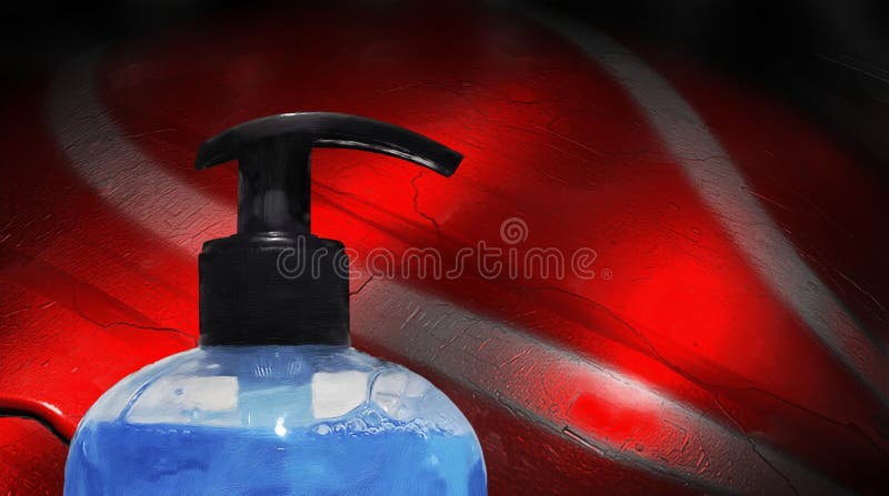 A Section of a Blue Liquid Soap Bottle. an Abstract Background in Red ...