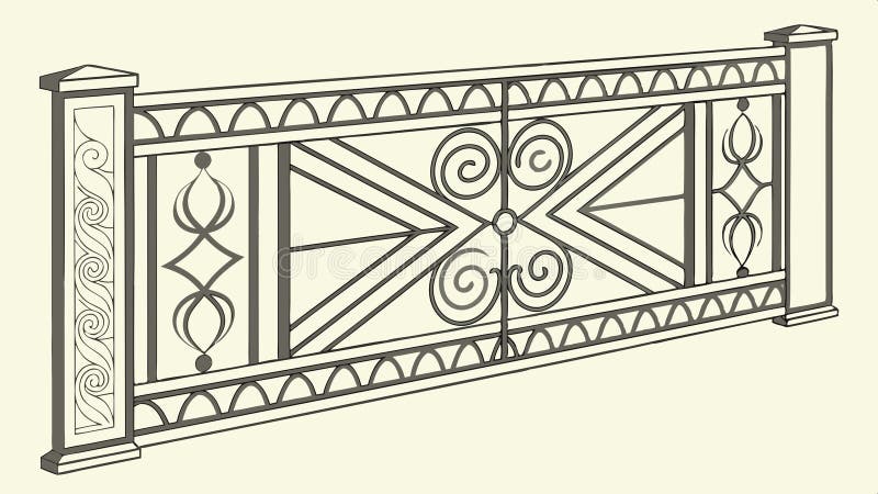 Section of a Decorative Gate or Fence with Geometric Patterns Vector ...
