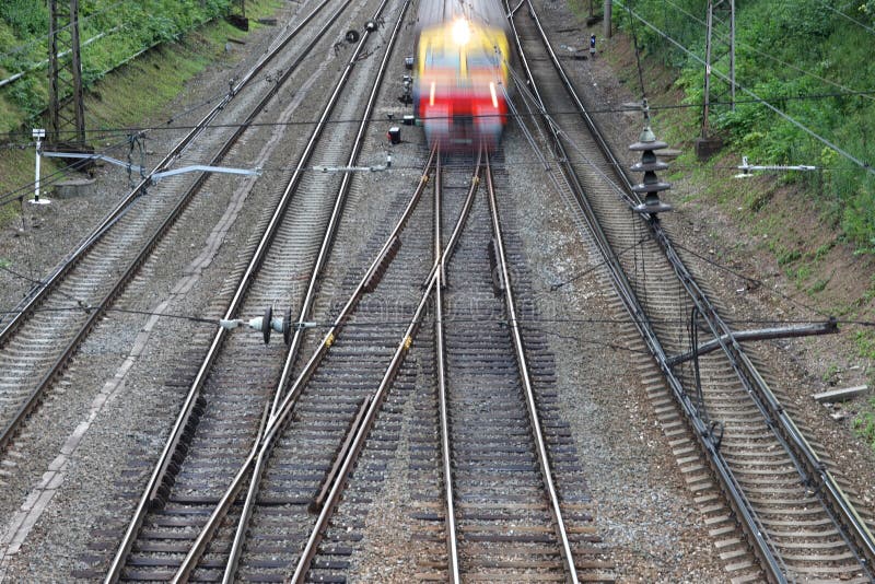 A Section of an Electrified Railway Stock Image - Image of greens, iron ...