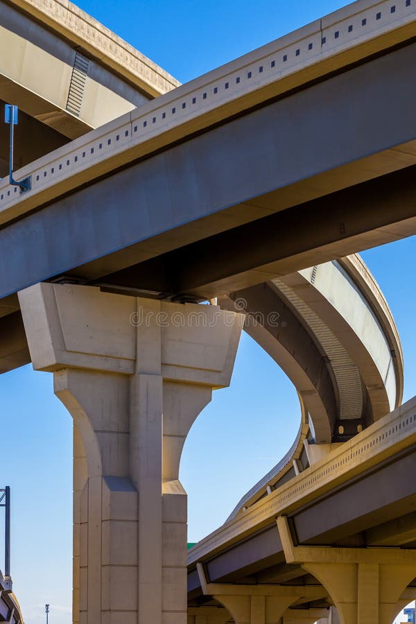 Section of Elevated Highway with Several Levels Against a Bright Blue ...