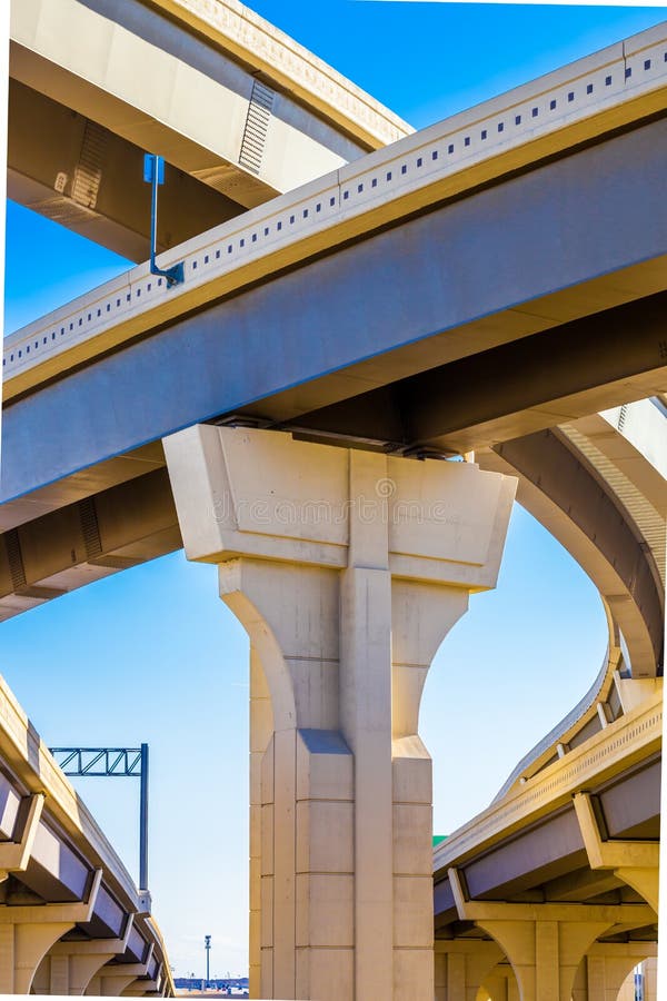 Section of Elevated Highway with Several Levels Against a Bright Blue ...