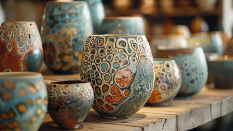 A Section Featuring Handmade Pottery with Intricate Patterns ...