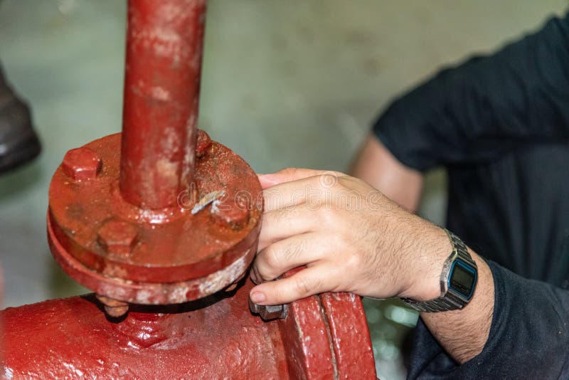 A Section of the Fire Suppression Pipeline in the Engine Room. Stock ...