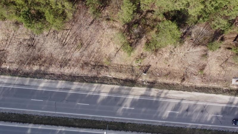 Section of Highway among Forest in Springtime, Aerial View Stock Video - Video of roadside ...