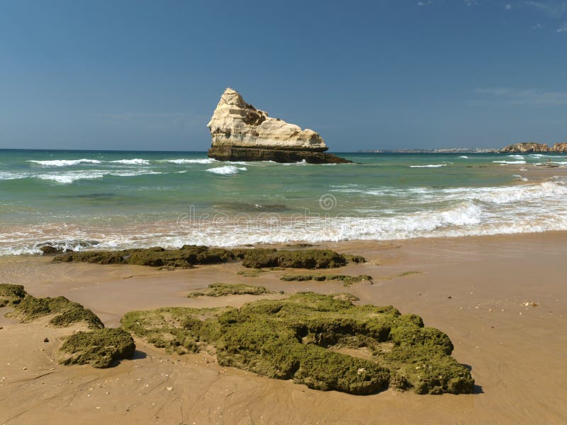 The Idyllic Praia De Rocha Beach on the Algarve Region. Stock Photo ...