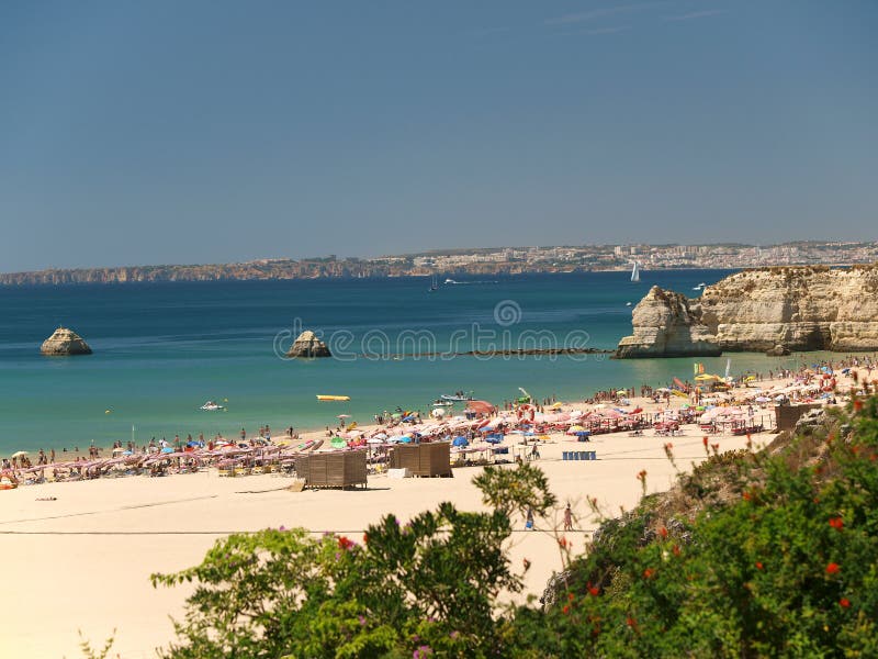 The Idyllic Praia De Rocha Beach on the Algarve Region. Stock Photo ...