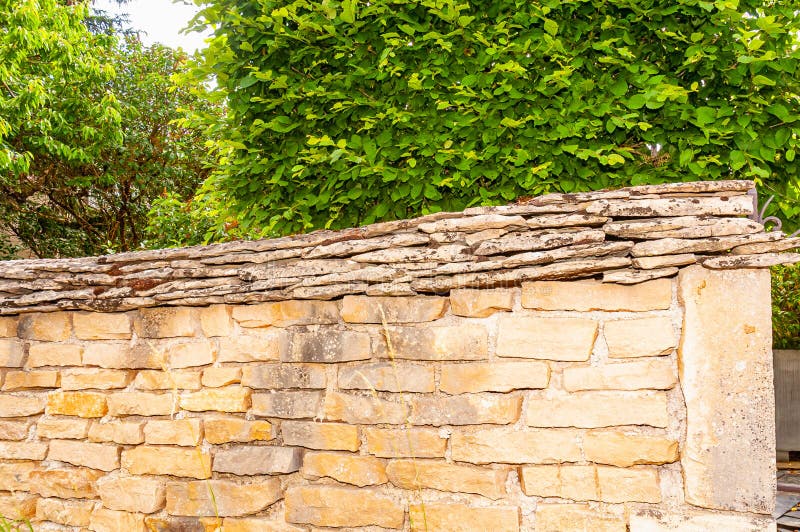 Section of Limestone, Brick Wall with Slate Cap, Used As a Property ...