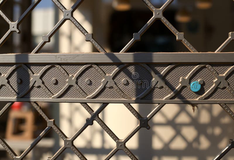 A Section of a Metal Fence with Geometric Patterns Seen through Stock ...