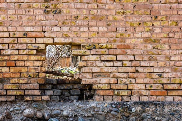 Old Brick Wall with Hole, Weathered Texture, Grunge Background Stock Image - Image of opening ...