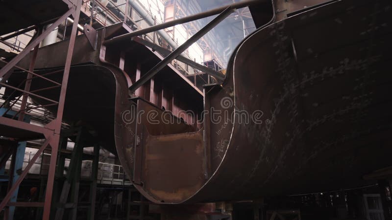 Section of New Ship with Empty Lower Hold and Marks in Dock Stock Video ...