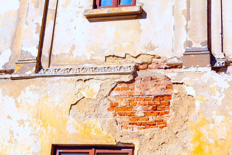 Section of an Old Deteriorating Building Facade Stock Image - Image of ...