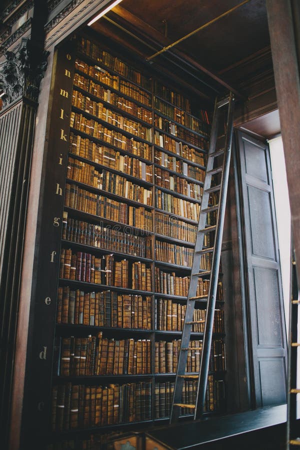 Old Library Section with Ladder and Vintage Books Editorial Stock Photo ...