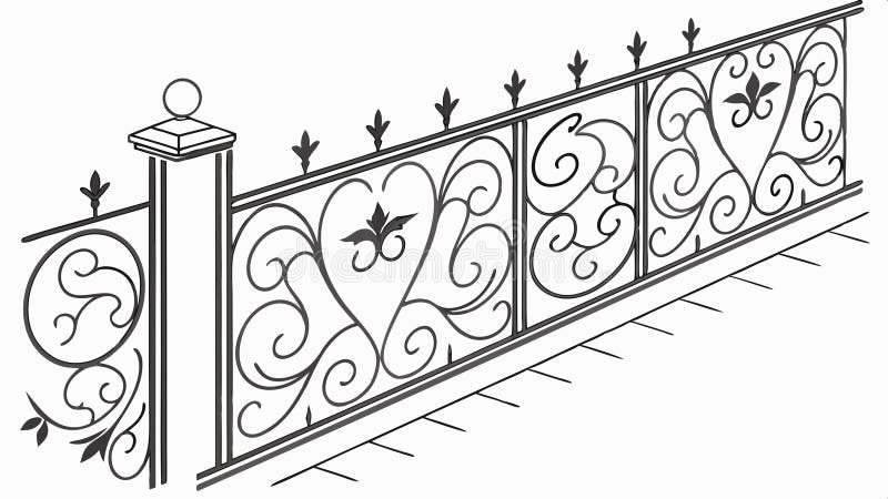 Section of an Ornate Fence with Elegant Scrollwork and Decorative Posts ...