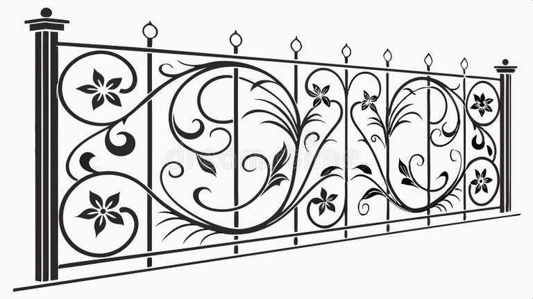 Section of an Ornate Fence or Gate with Scrollwork and Finials Vector ...