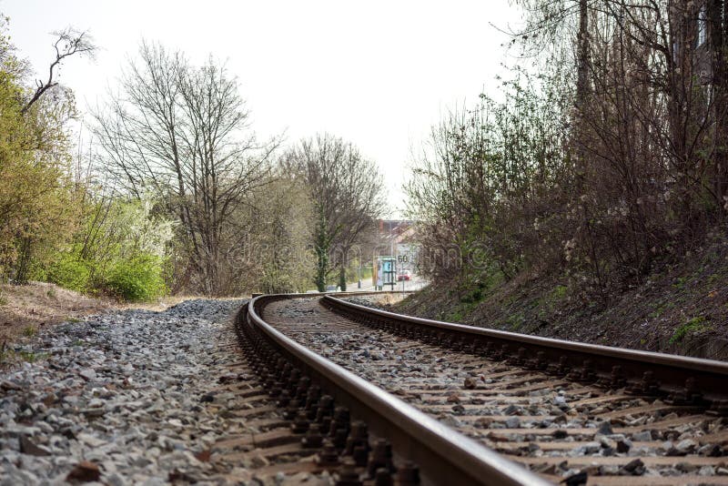 .a Section of Railway with Two Tracks Running through a Scenic Area ...