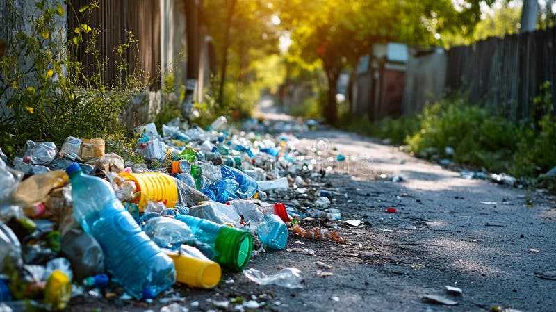 A Section of Road Heavily Polluted with Plastic Waste. the Problem of ...