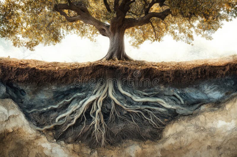 Section in Soil Showing the Roots of a Big Tree Stock Illustration ...