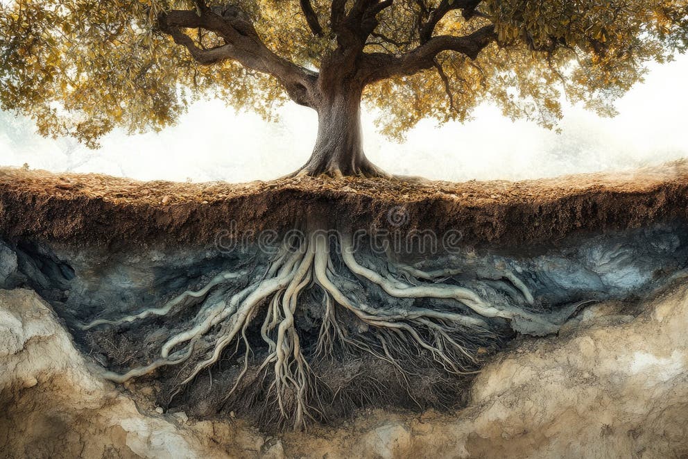 Section in Soil Showing the Roots of a Big Tree Stock Illustration ...