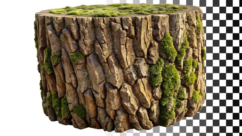 Section of Tree Trunk Bark with Green Moss Growing on the Surface Png ...