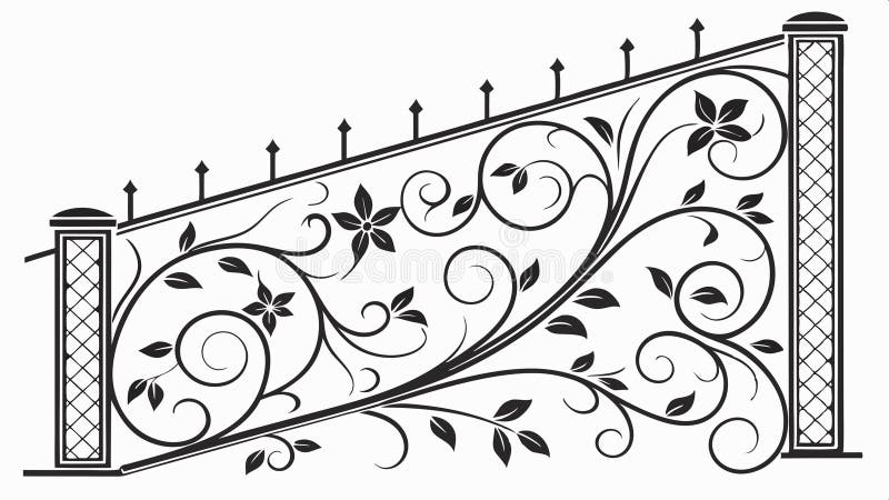 Section of a Wrought Iron Fence with Geometric Panel Designs Vector ...