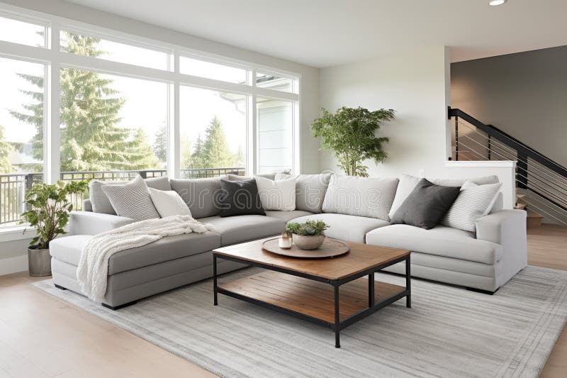 Sectional Sofa in Open-concept Living Space Stock Illustration ...