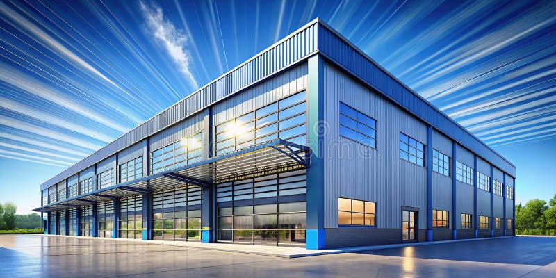 Sectional View of a Modern Industrial Warehouse Deep Blue Sky Steel ...