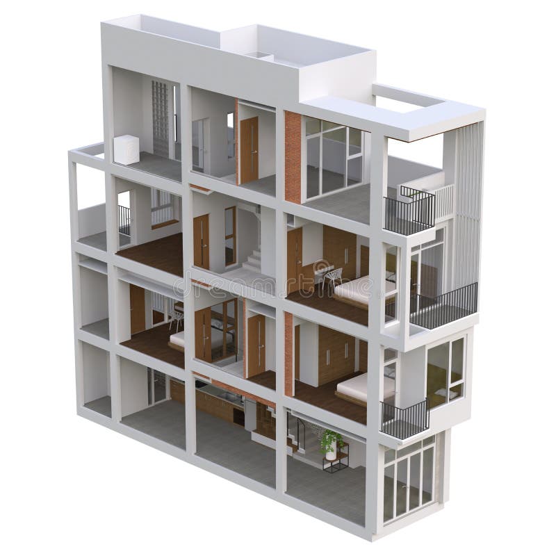 Sectional View of a Multilevel Apartment. 3d Illustration Stock ...