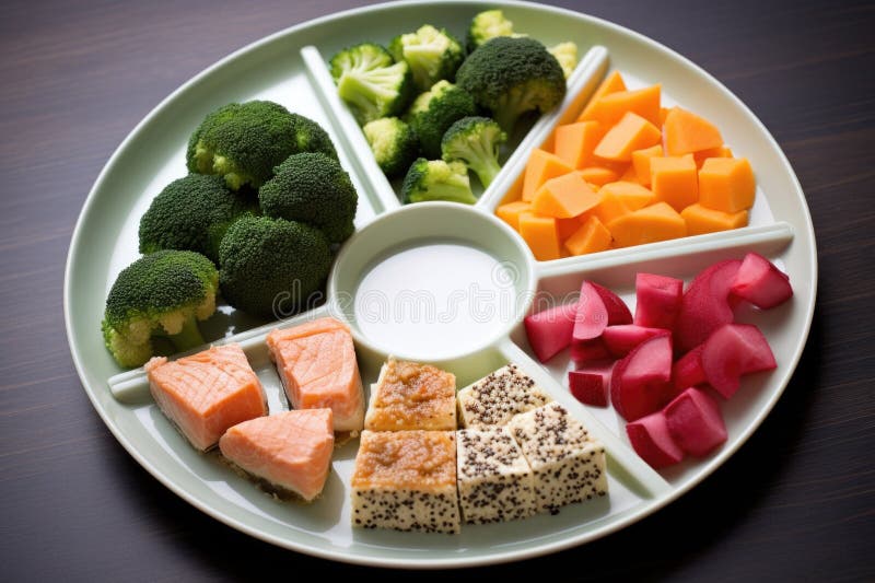 A Sectioned Plate Illustrating Portion Control in Meals Stock Photo ...