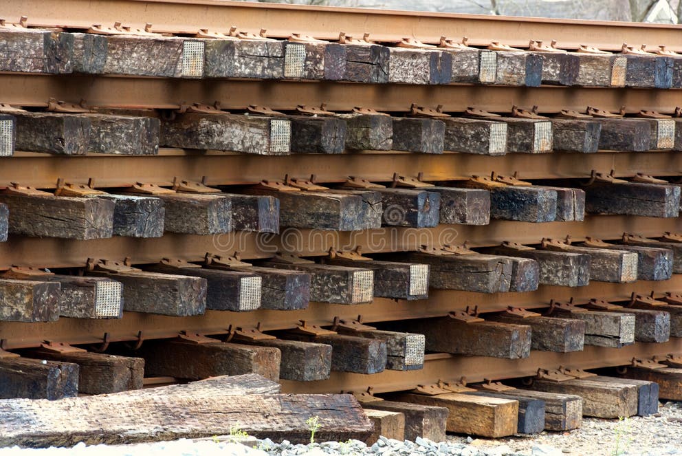 Sections of Railroad Track in a Stack. Stock Photo - Image of railroad ...